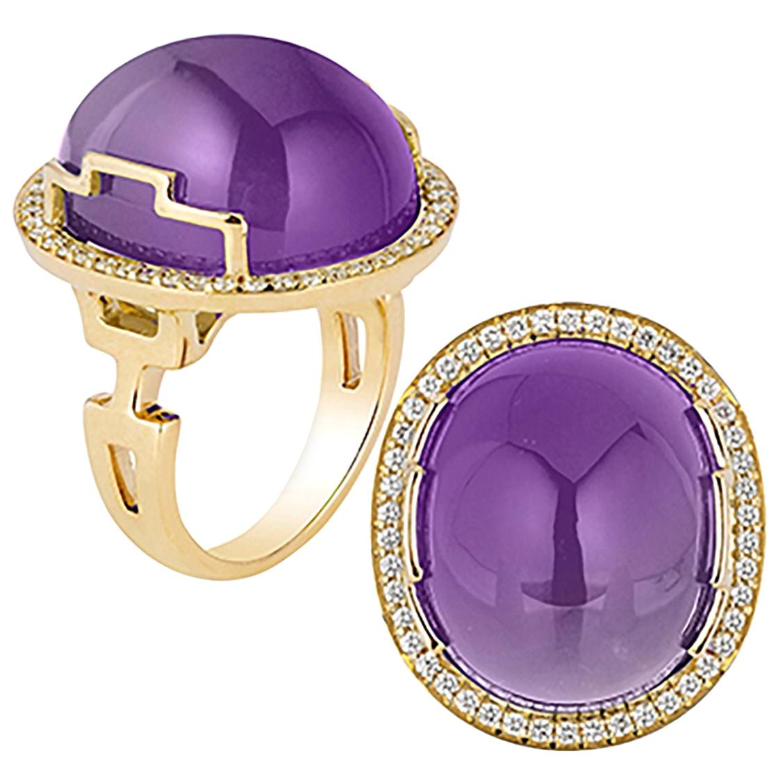Amethyst Cabochon Diamond Ring For Sale at 1stDibs
