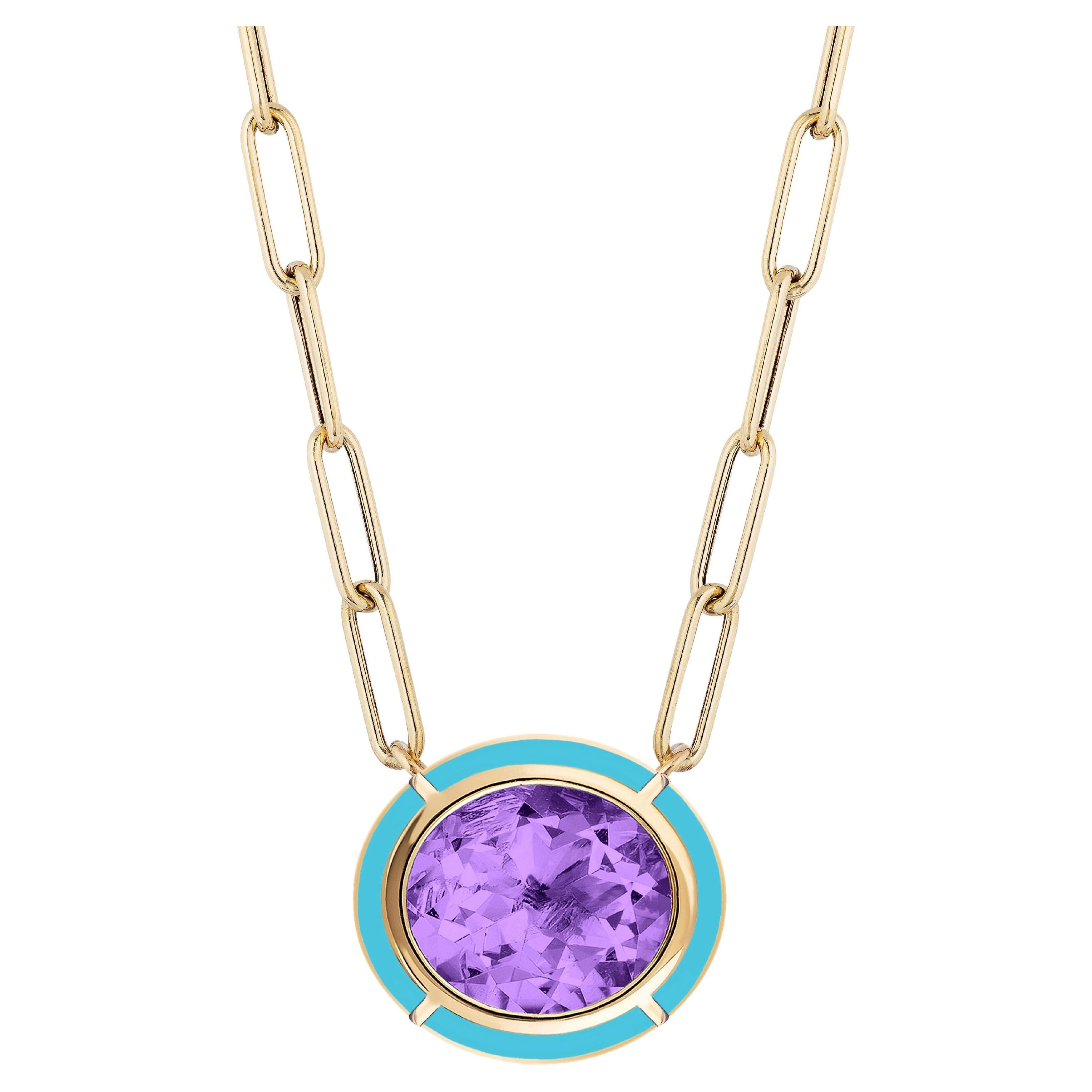 Goshwara Blue Topaz and Lapis Lazuli Inlay Oval Pendant For Sale at 1stDibs