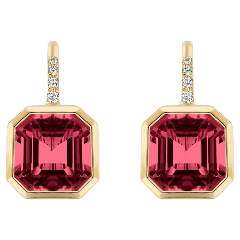 Goshwara Asscher Cut Garnet with Diamonds Earrings For Sale at 1stDibs