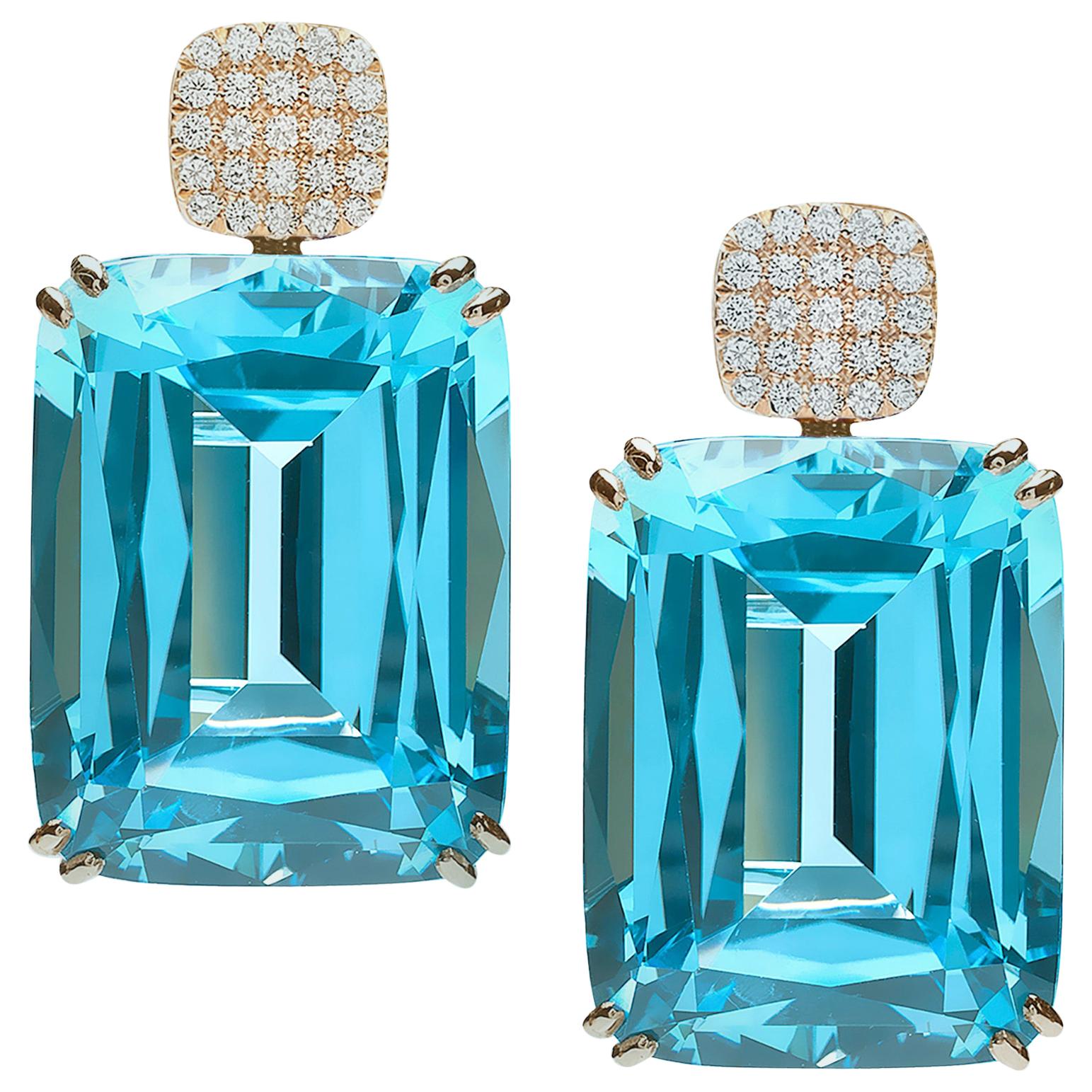 Goshwara Cushion London Blue Topaz and Motif Diamond Earrings For Sale ...