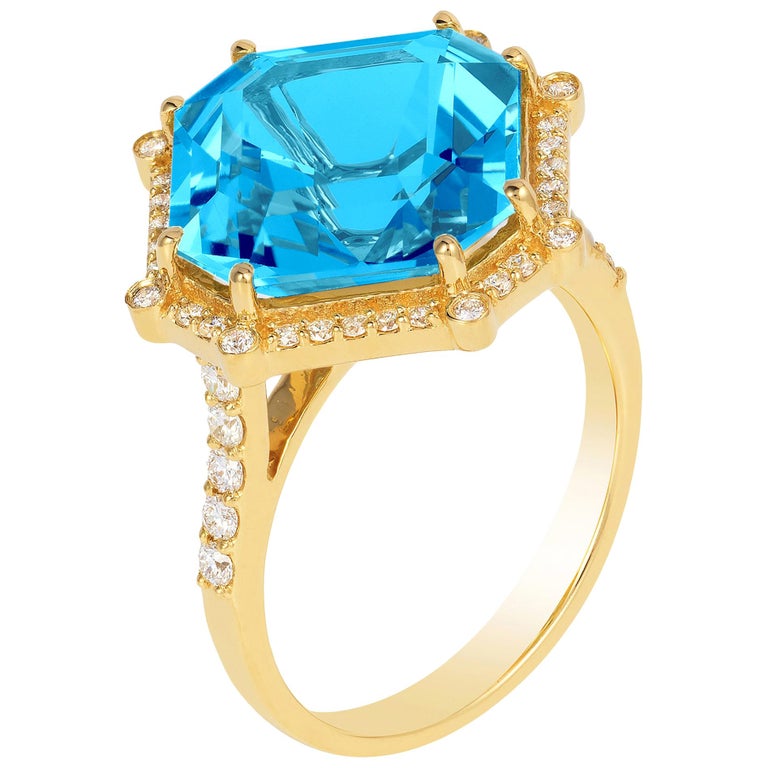 Goshwara Blue Topaz Octagon and Diamond Ring For Sale at 1stDibs