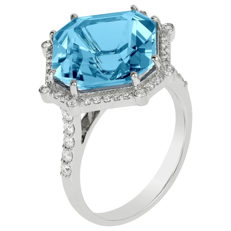 Goshwara Blue Topaz Octagon and Diamond Ring For Sale at 1stDibs