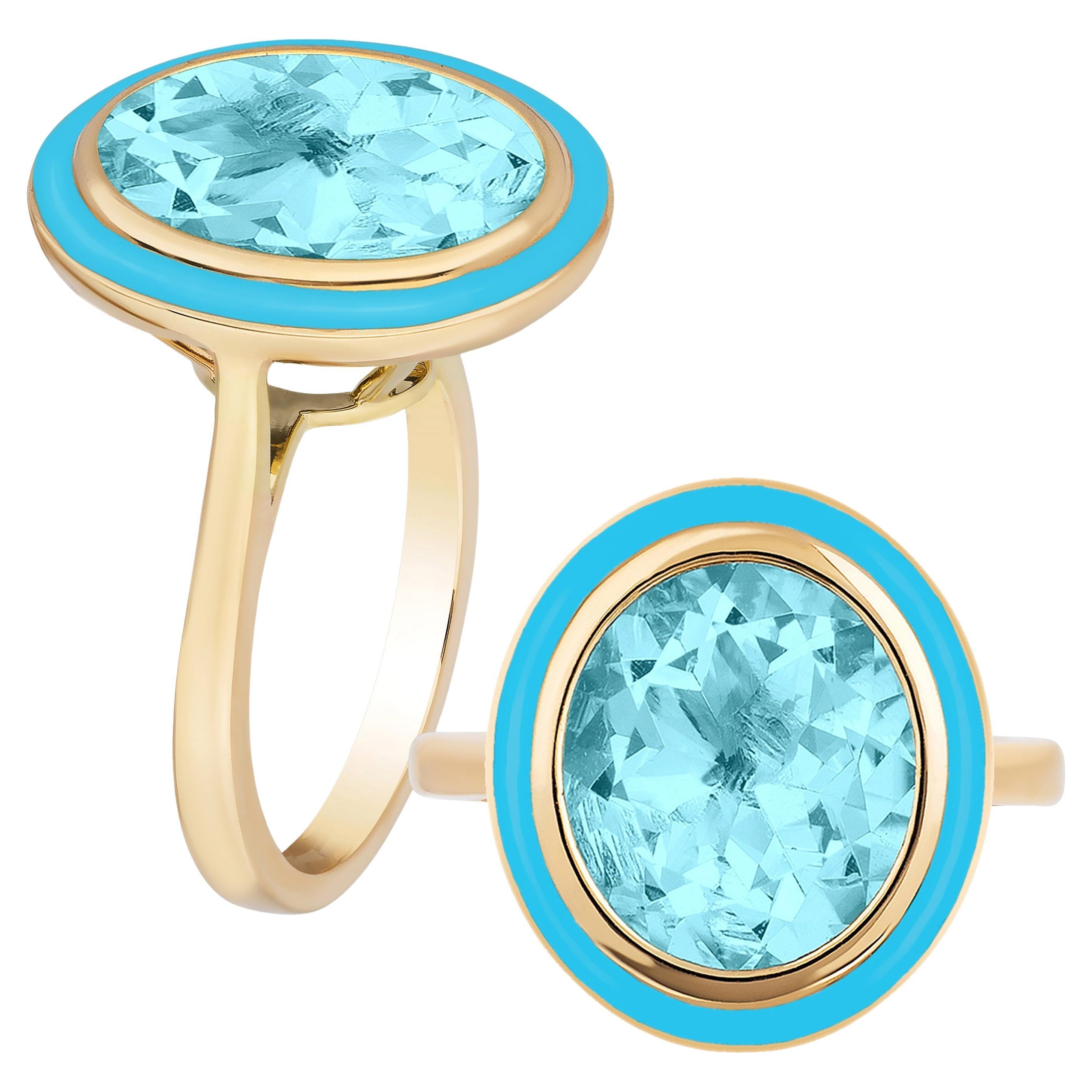 Goshwara Blue Topaz and Turquoise Oval Ring For Sale at 1stDibs