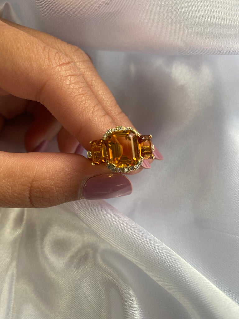 Goshwara Citrine 3 Stone Emerald Cut with Diamonds Ring For Sale at 1stDibs
