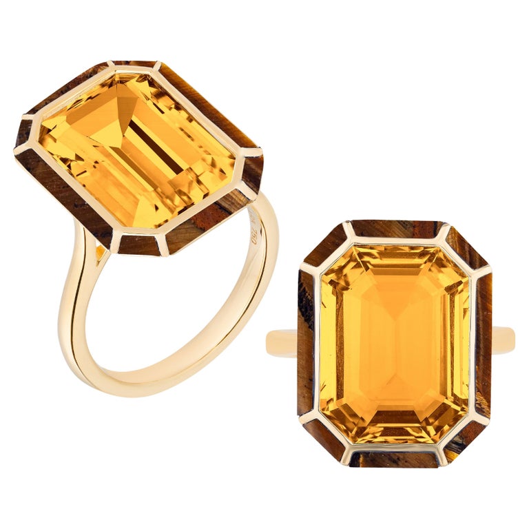 Goshwara Citrine and Tiger's Eye Emerald Cut Ring For Sale at 1stDibs