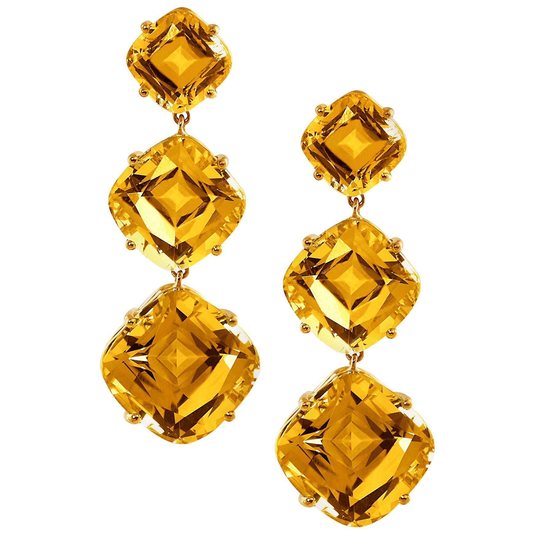 Cushion Cut Citrine Diamond Gold Drop Earrings (possibly Russian) For ... Cushion Cut Citrine Diamond Gold Drop Earrings (possibly Russian) For ...