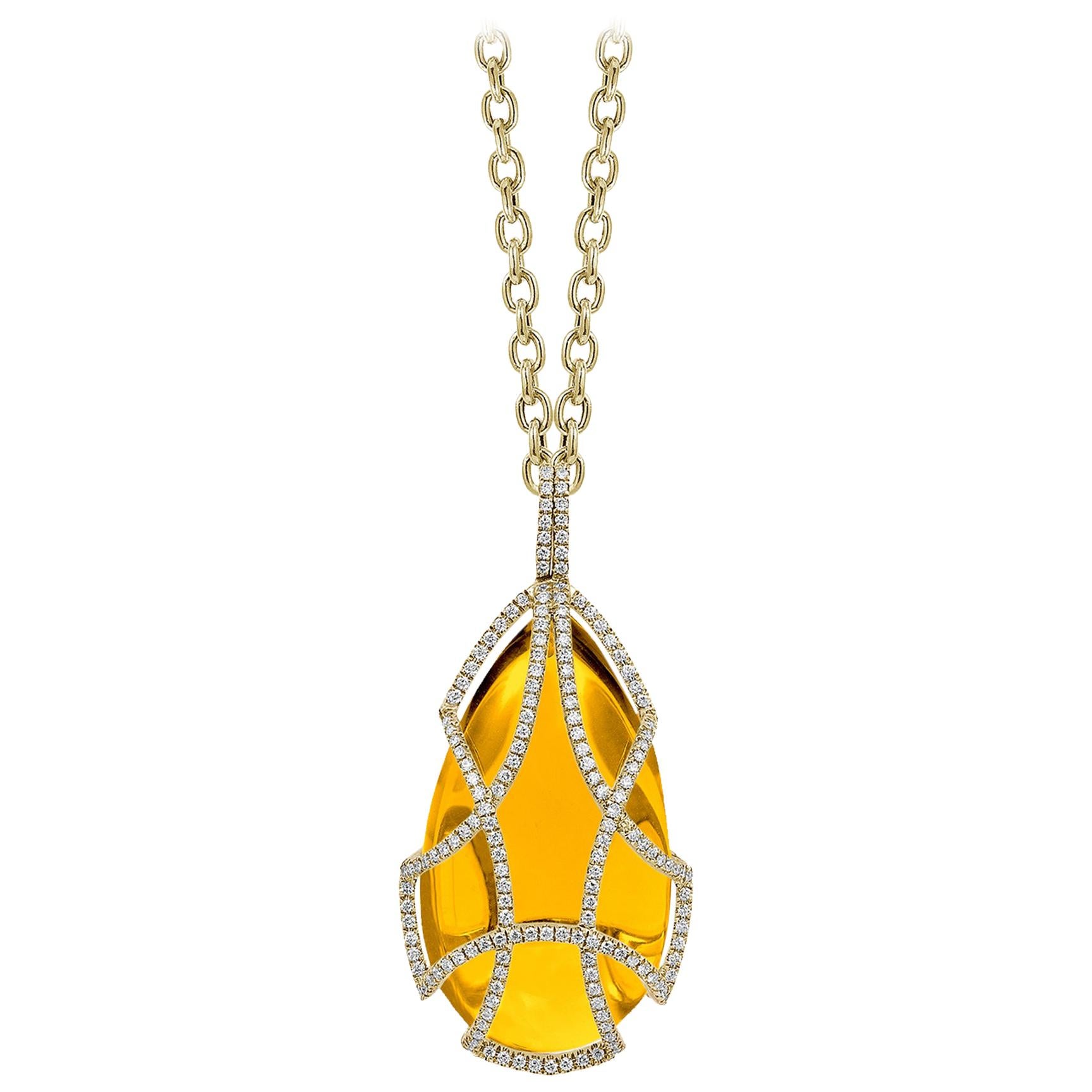 Goshwara Citrine Pear Shape Drop and Diamond Cage Pendant For Sale at ...