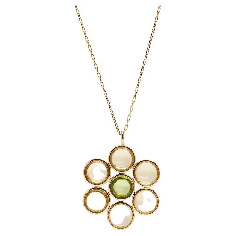 Goshwara Disc Lemon Quartz-Peridot Flower Pendant For Sale at 1stDibs