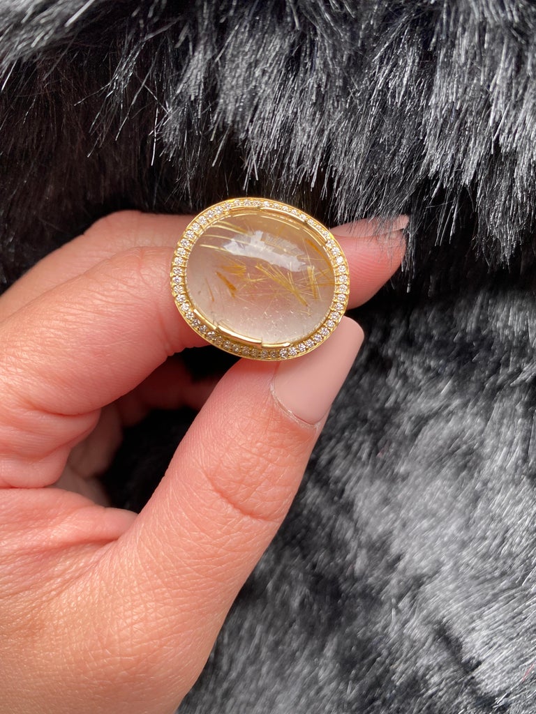 Goshwara Golden Rutilated Oval Cabochon with Diamonds Ring For Sale at ...