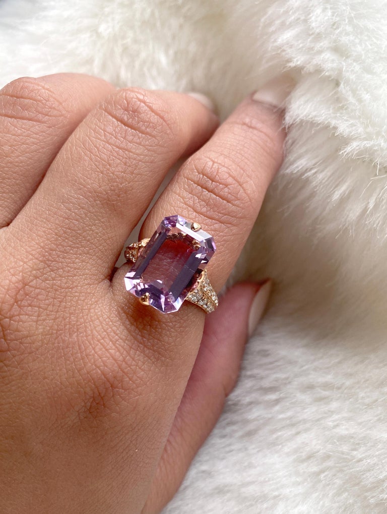 Goshwara Lavender Amethyst Emerald Cut Ring with Diamonds For Sale at ...