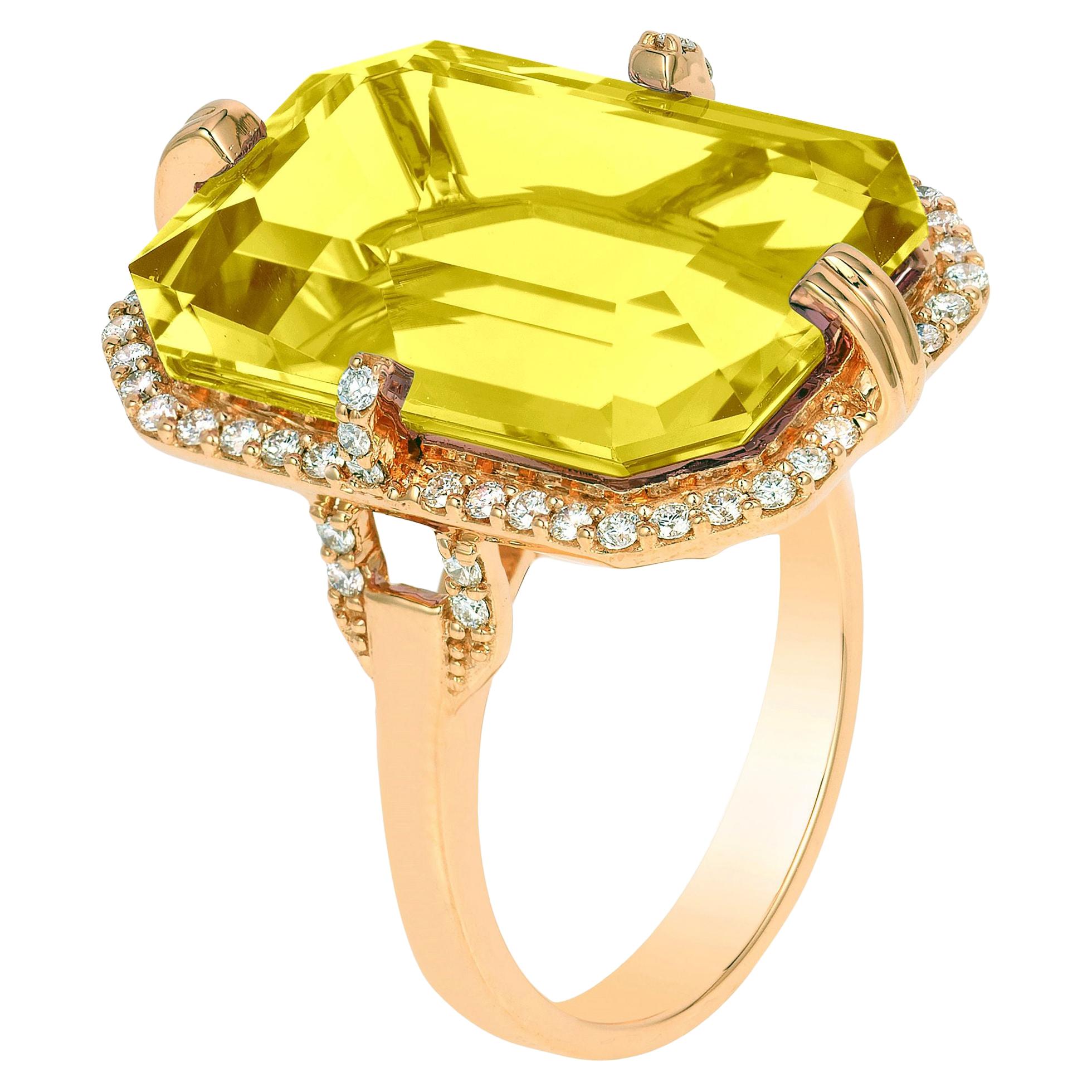 Goshwara Emerald Cut Lemon Quartz And Diamond Ring For Sale at 1stDibs