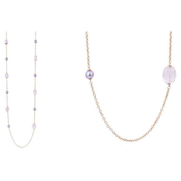 Goshwara Morganite Tumble with Purple Pearl Chain Necklace For Sale at ...