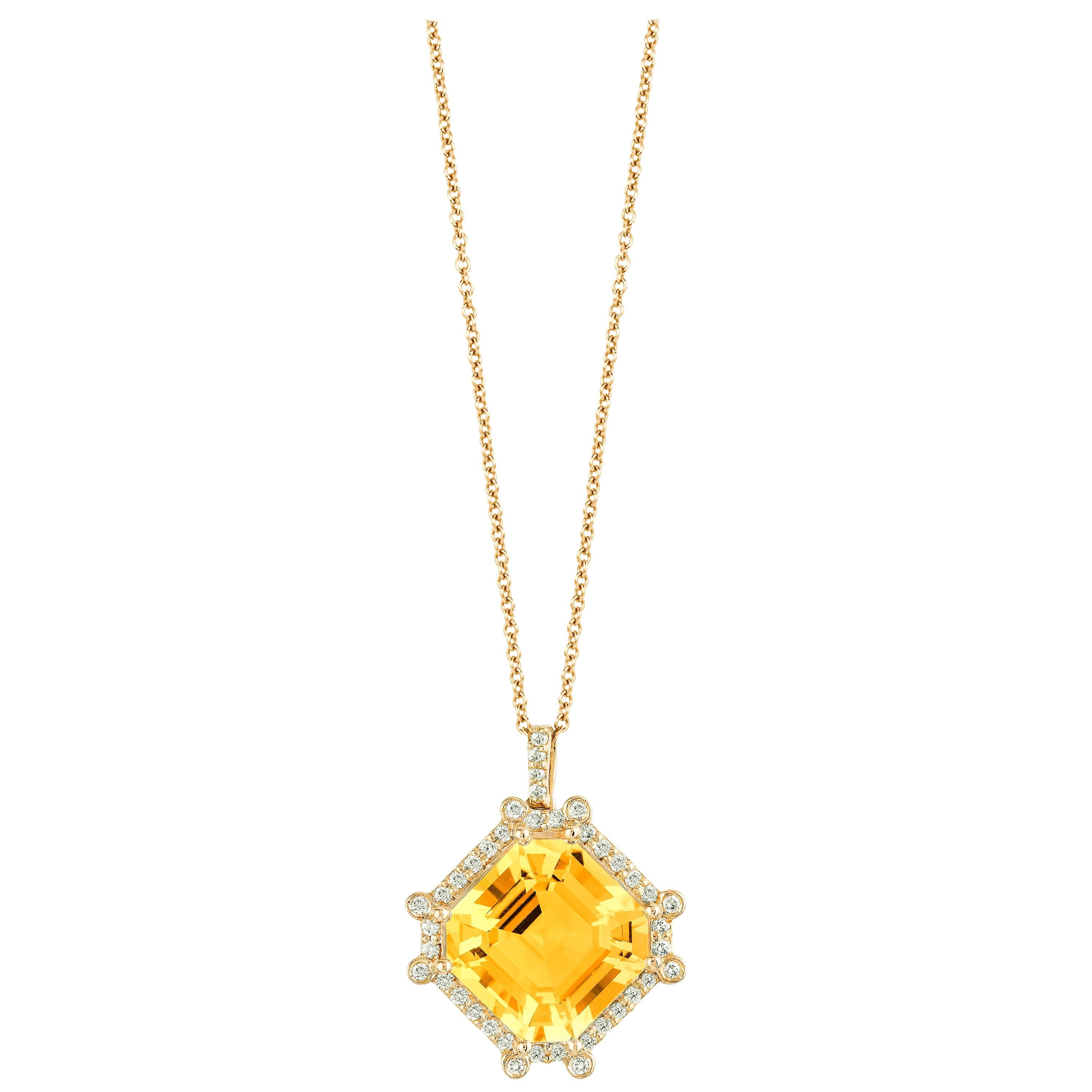 Diamond Gold Octagon Pendant For Sale at 1stDibs