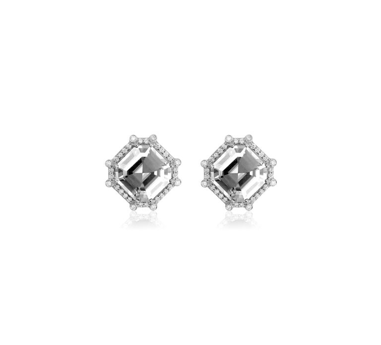 Goshwara Octagon Rock Crystal and Diamond Studs For Sale at 1stDibs