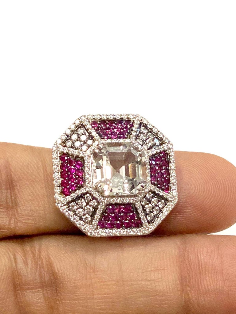 Goshwara Octagon Ruby And Rock Crystal With Diamond Ring For Sale at ...