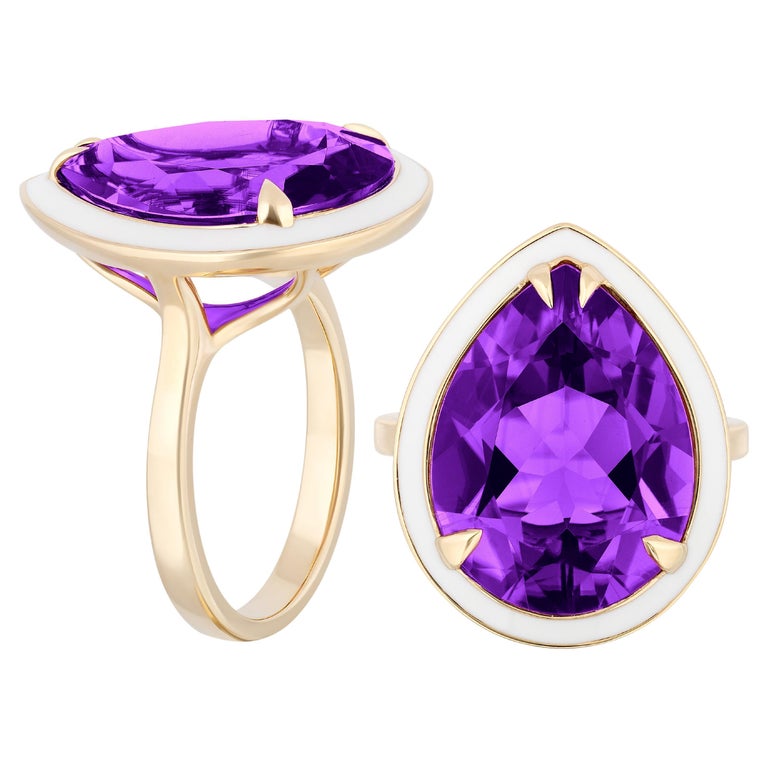 Goshwara Pear Shape Amethyst with White Enamel Ring For Sale at 1stDibs