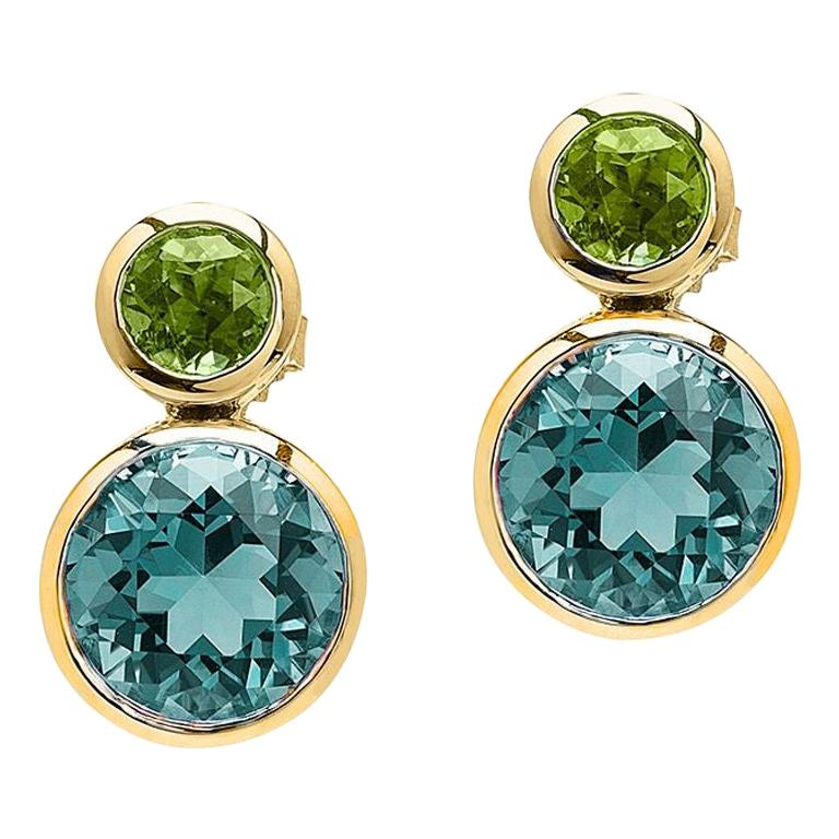 Double Cushion Peridot and Blue Topaz Stone Diamond Yellow Gold ...
