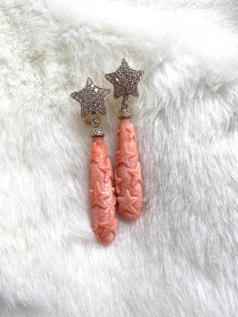 Goshwara Pink Coral Drops with Diamond Earrings For Sale at 1stDibs