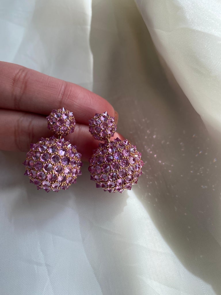 Goshwara Pink Sapphire Double Ball Drop Earrings For Sale at 1stDibs