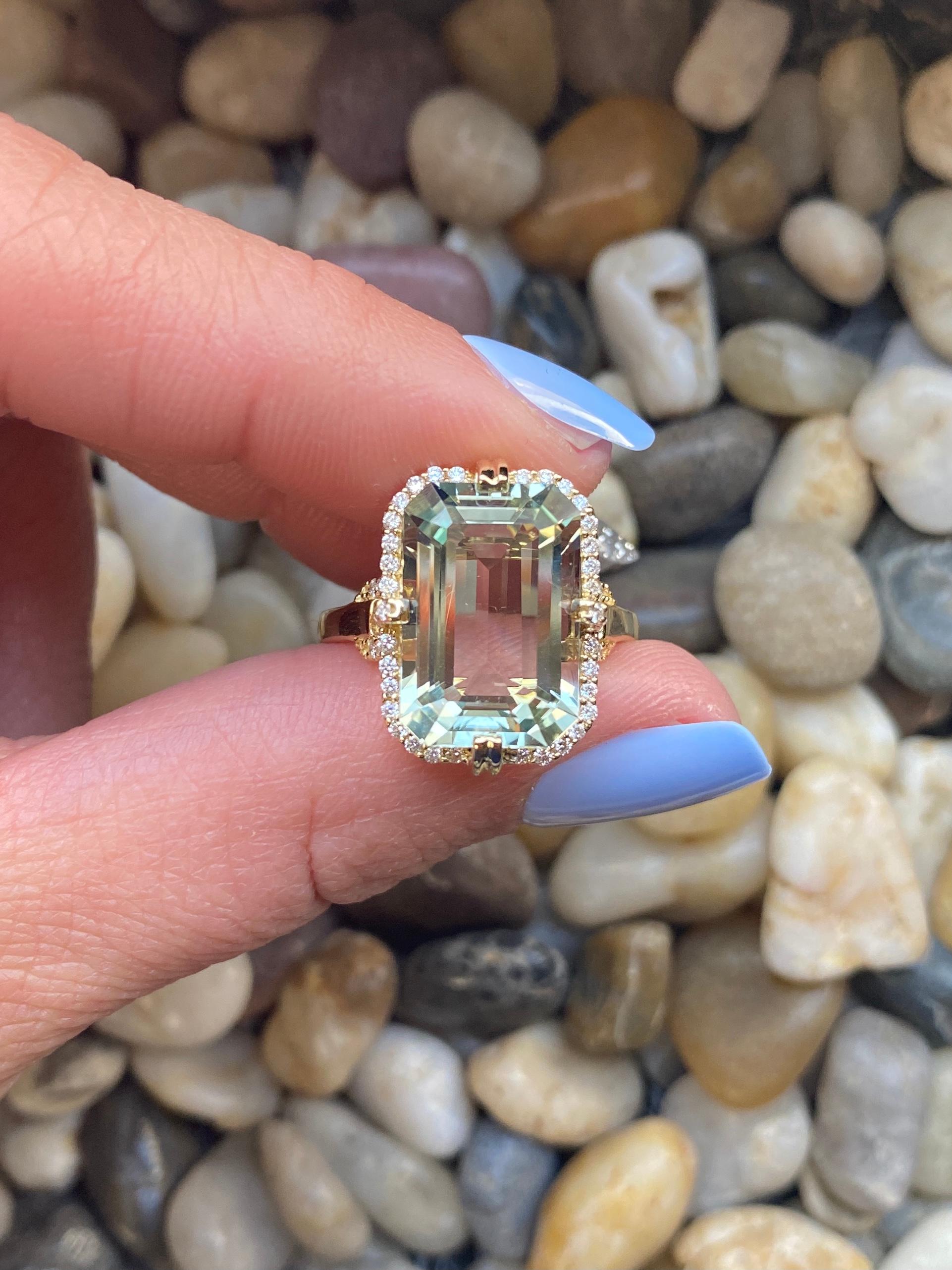 Goshwara Prasiolite Emerald Cut with Diamonds Ring For Sale at 1stDibs ...