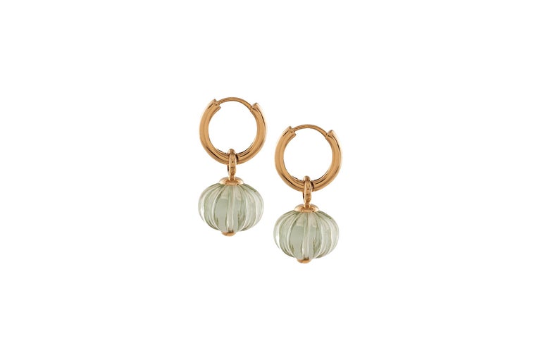 Goshwara Prasiolite Fluted Bead on Hoops Earrings For Sale at 1stDibs