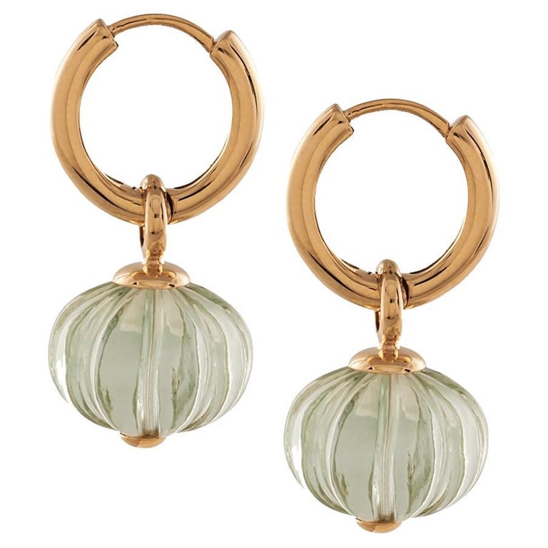 Goshwara Prasiolite Fluted Bead on Hoops Earrings For Sale at 1stDibs