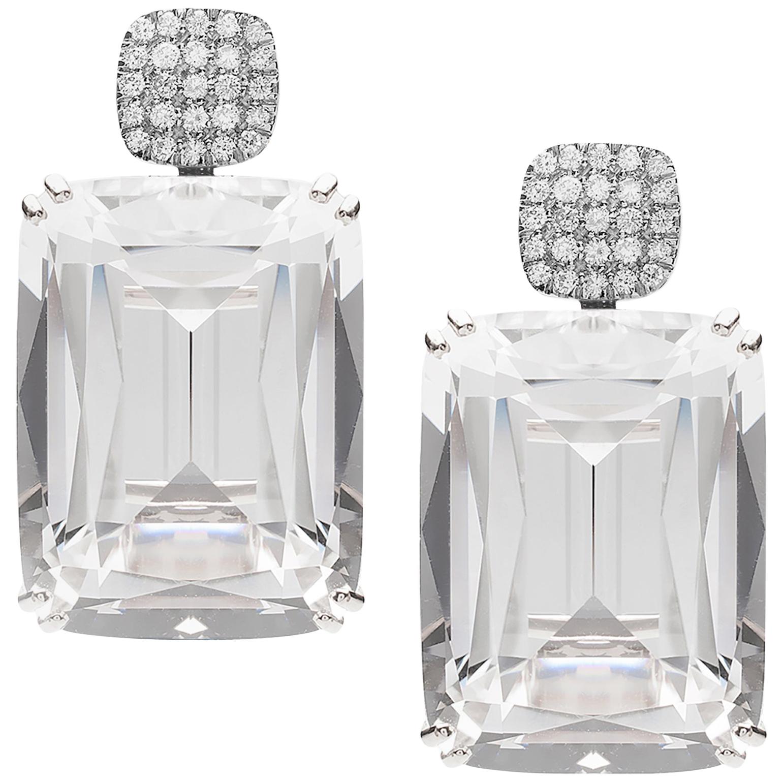 Goshwara Cushion Rock Crystal And Diamond Earrings For Sale at 1stDibs