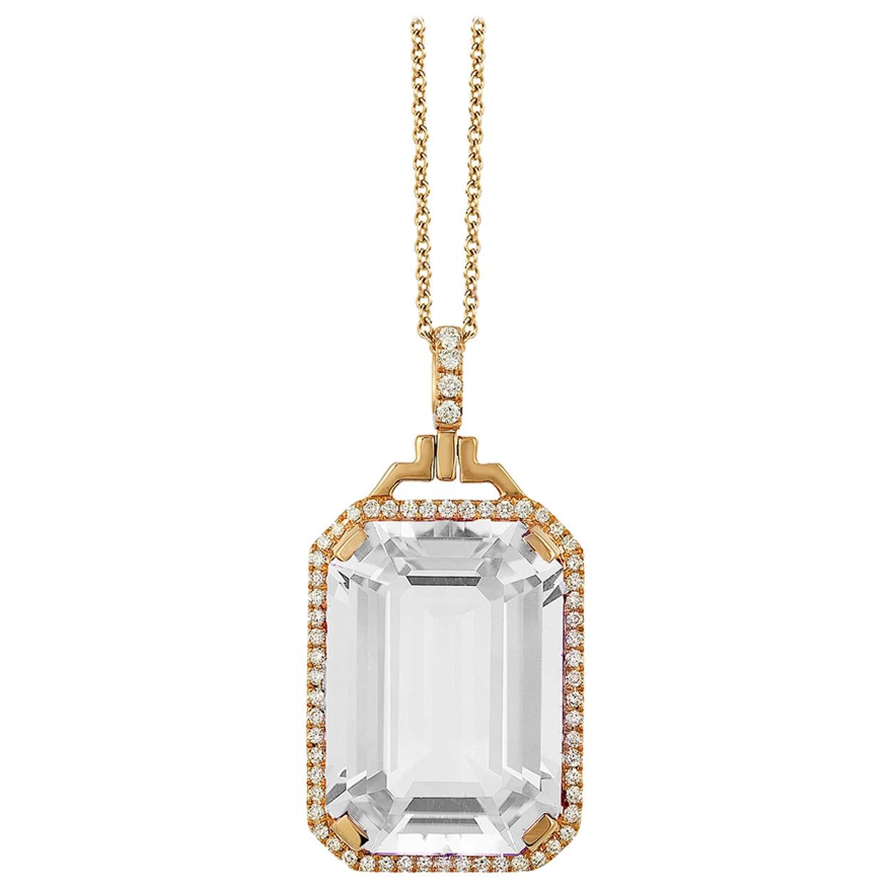Aquamarine Diamond and Rock Crystal Pendant with Chain For Sale at 1stDibs