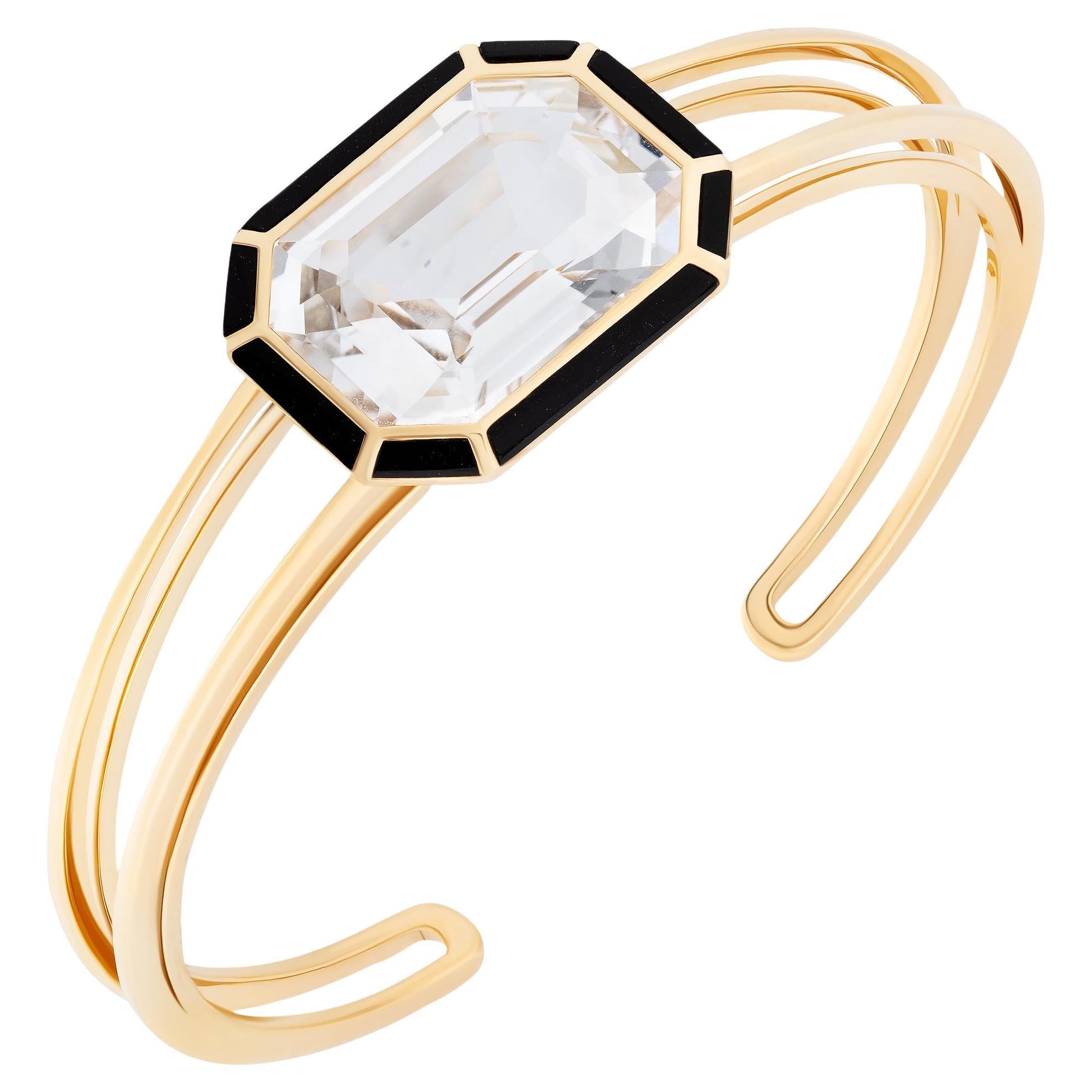 Goshwara Rock Crystal and Onyx Inlay Emerald Cut Cuff For Sale at 1stDibs