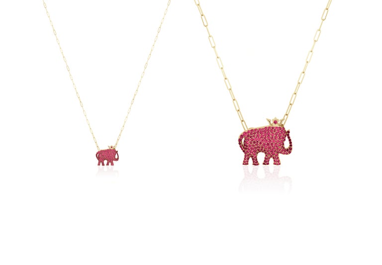 Goshwara Ruby Elephant Shape Pendant For Sale at 1stDibs