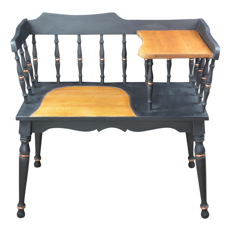 Gossip Bench Telephone Table Black Spindle Back Copper Accents at 1stDibs