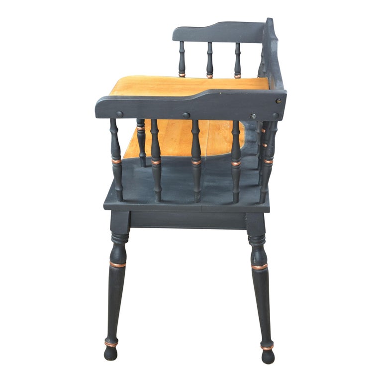 Gossip Bench Telephone Table Black Spindle Back Copper Accents at 1stDibs