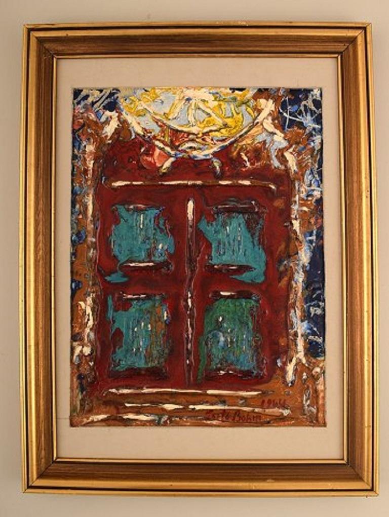Gösta Bohm, Sweden, Oil on Board, Modernist Composition, "Red gate" For ...