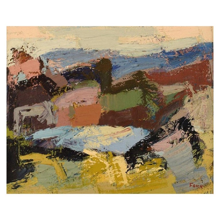 Gösta Falck Sweden, Oil on Canvas, Abstract Landscape, 1960s at 1stDibs
