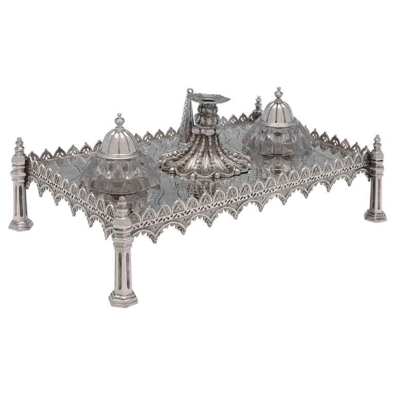 Gothic Antique Sterling Silver Ink Stand by Joseph Angell and Son ...