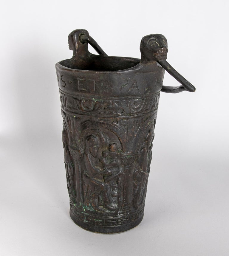 Gothic Bronze Cauldron Dated and Decorated with Religious Scenes For ...