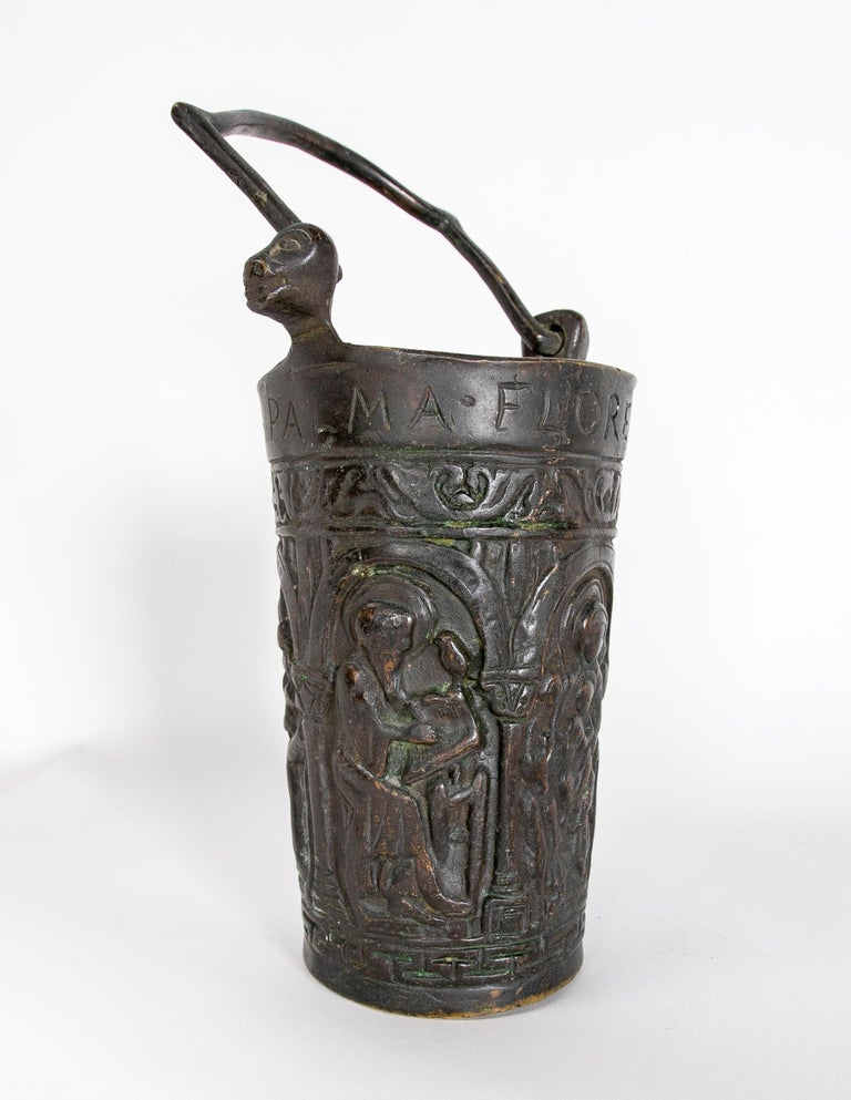 Gothic Bronze Cauldron Dated and Decorated with Religious Scenes For ...