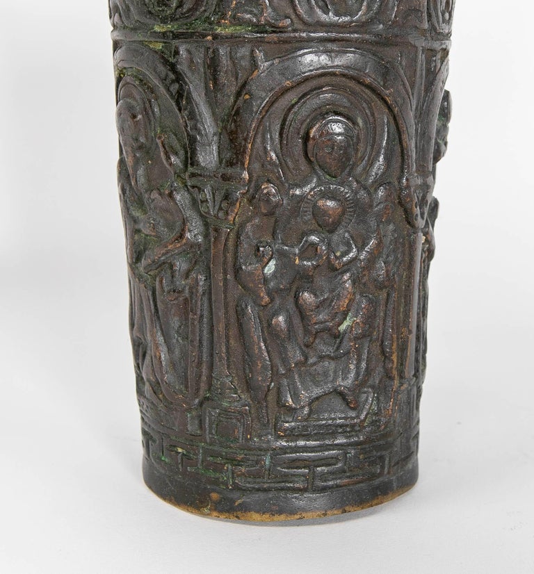 Gothic Bronze Cauldron Dated and Decorated with Religious Scenes For ...