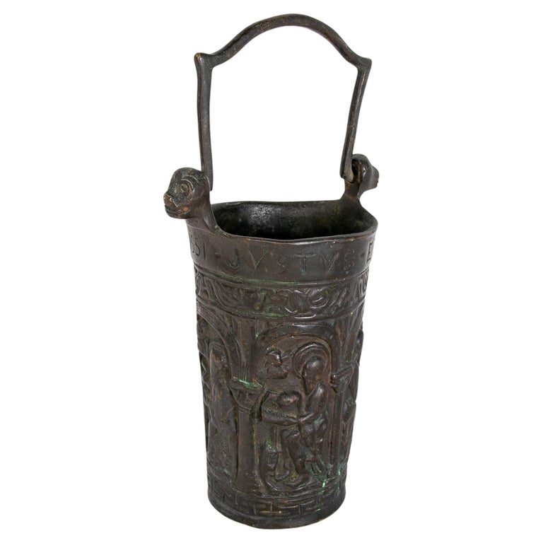 Gothic Bronze Cauldron Dated and Decorated with Religious Scenes For ...