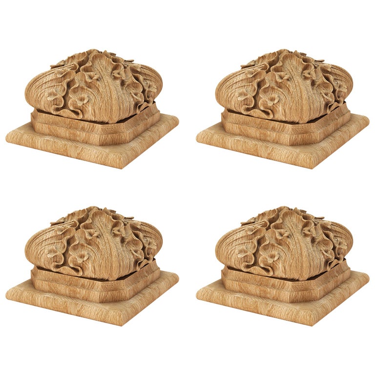 Gothic Carved Newel Post Topper 'Set of 4', Wooden Stair Parts For Sale ...
