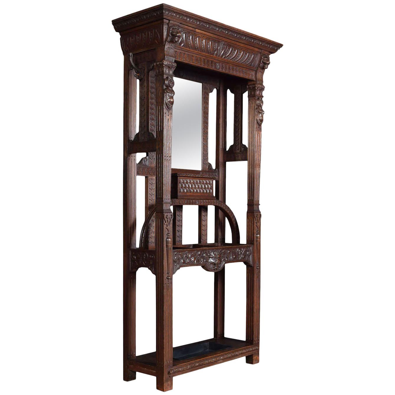 Art Nouveau Hall Stand or Hall Tree in Oak at 1stDibs