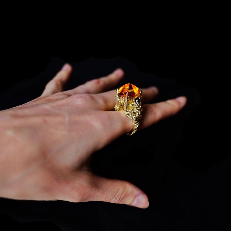 Gothic Cathedral Ring in 18 Karat Yellow Gold, Citrine and Garnets For ...