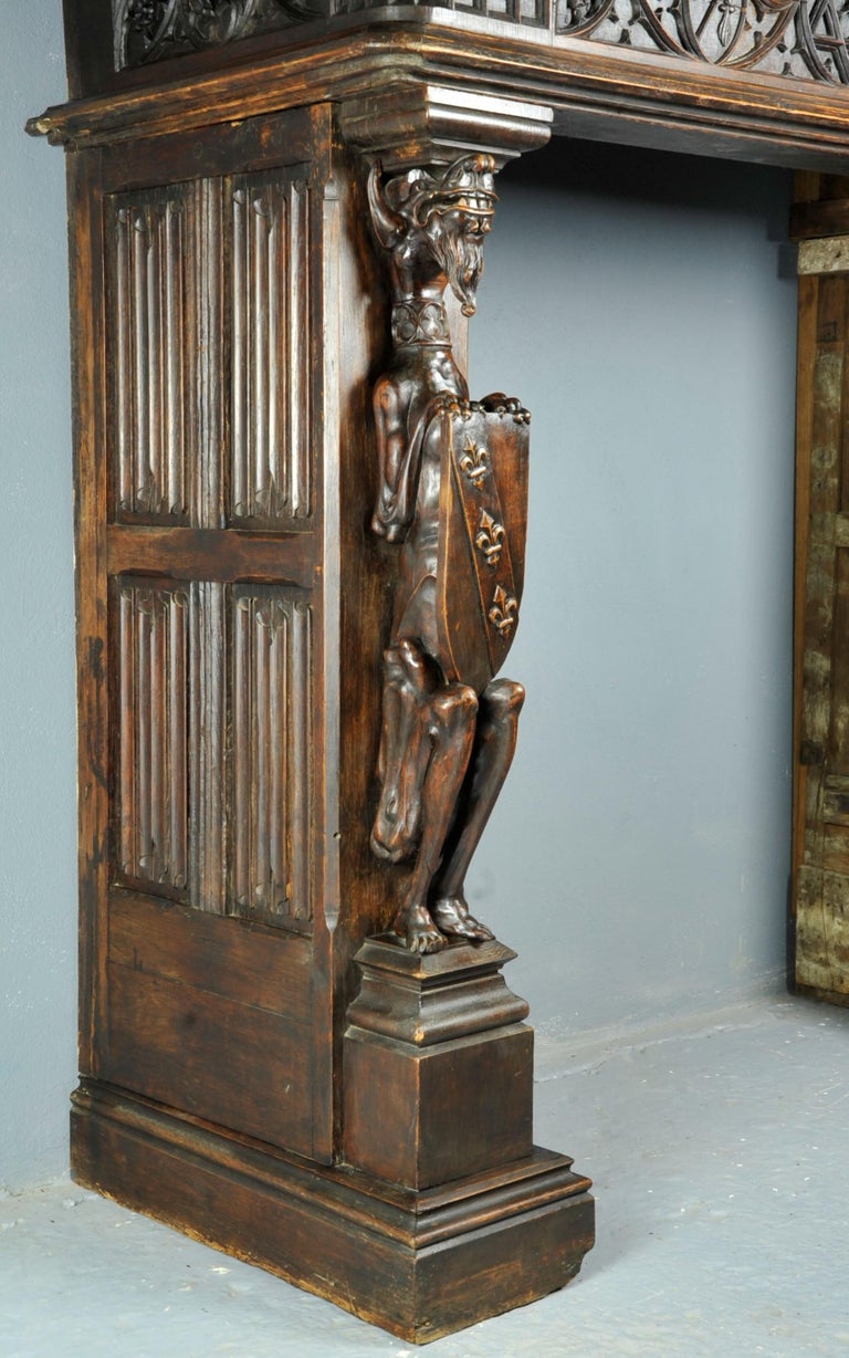 GOTHIC Fireplace Fine, Large and Stately, Oak at 1stDibs