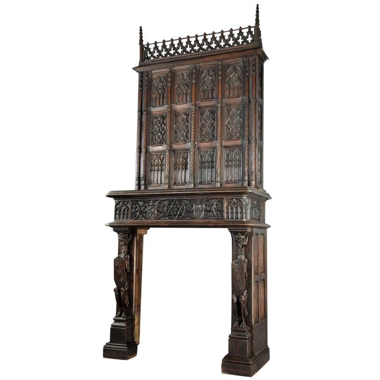 GOTHIC Fireplace Fine, Large and Stately, Oak at 1stDibs