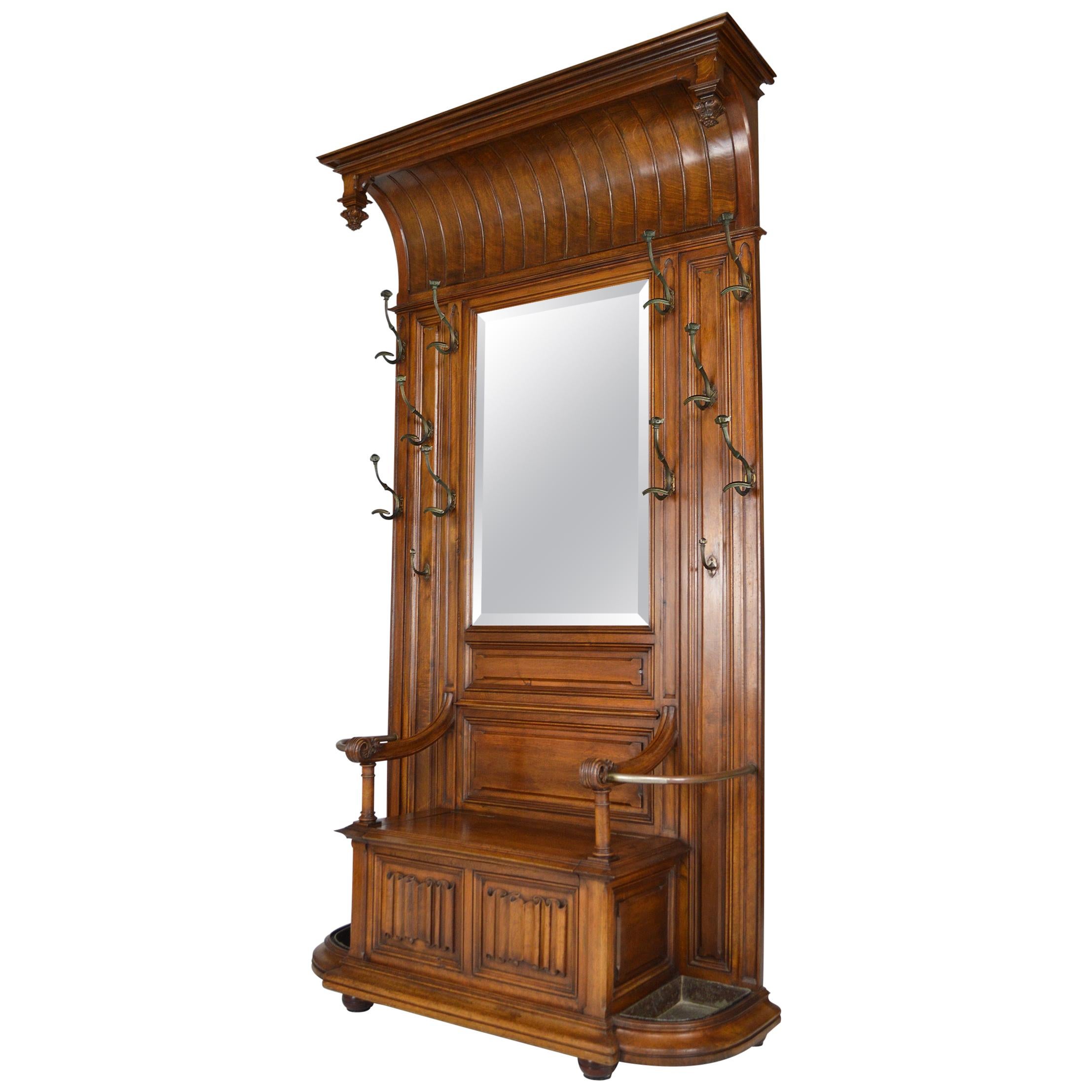 Gothic Hall Chest Bench / Hall Stand / Coat Rack, in Carved Walnut, by ...