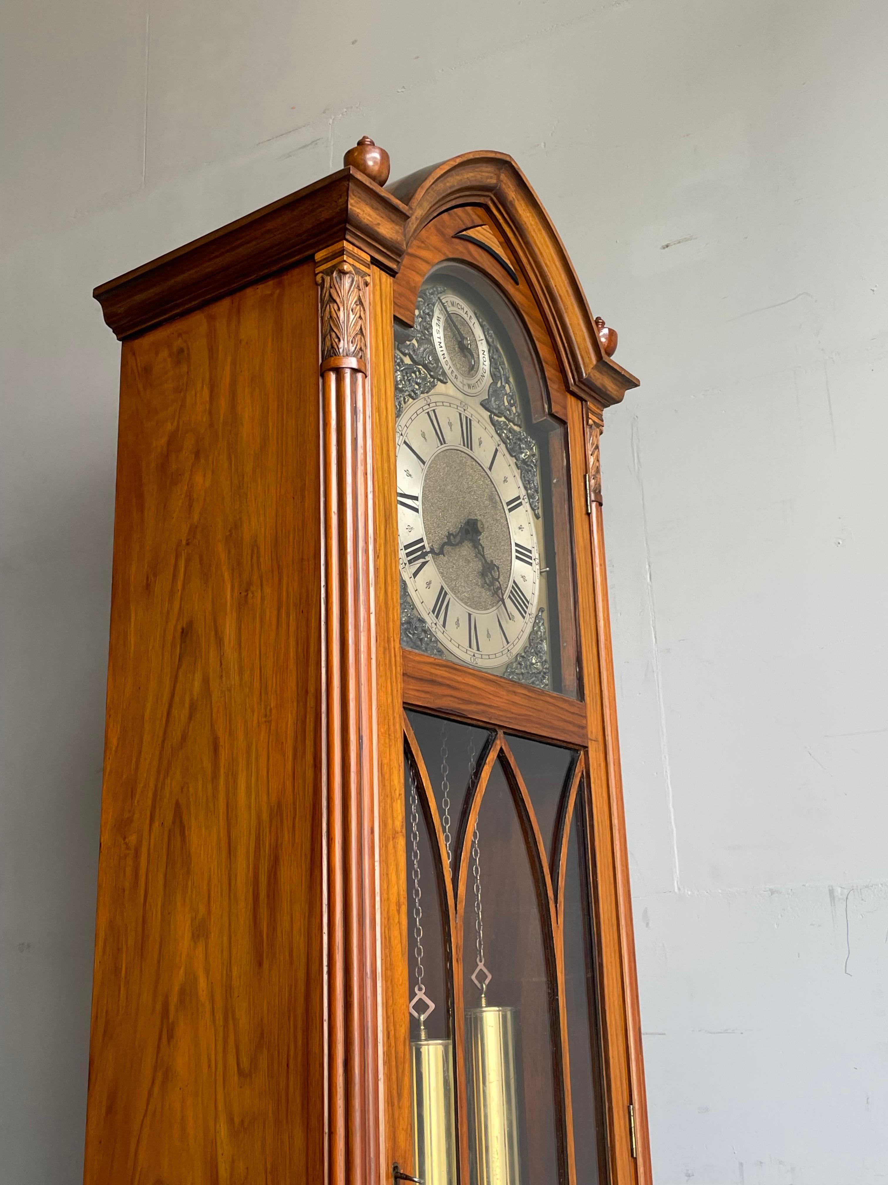 Gothic Nutwood Grandfather Clock w. Engraved Silver Masonic Provenance ...