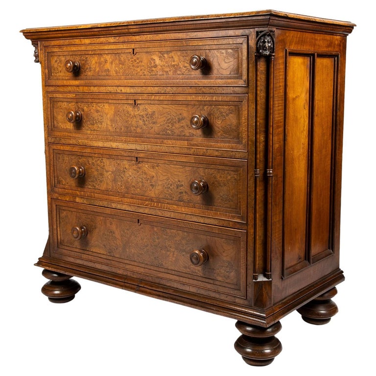 Gothic oak chest of drawers decorated with carved masks and columns For ...