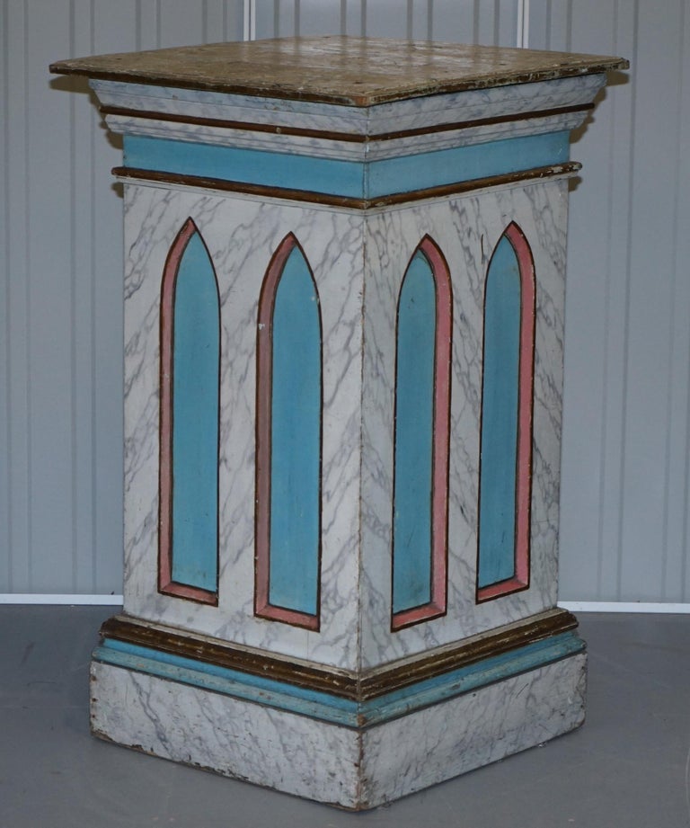 Gothic Pugin Vintage Faux Marble Painted Large Pedestal Plinth for ...
