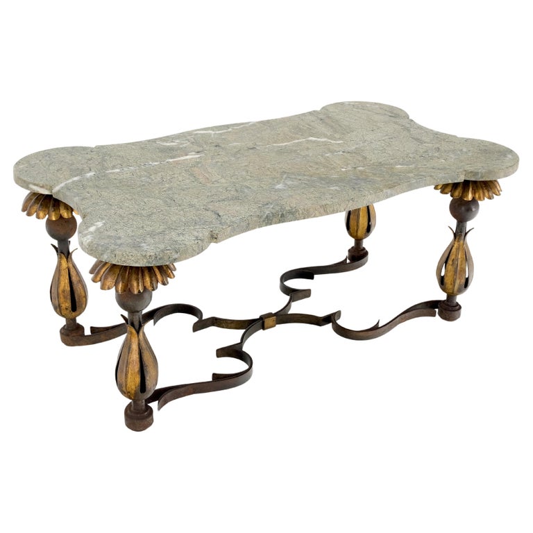 Gothic Regency Italian Forged Metal Base Figural Marble Top Coffee ...
