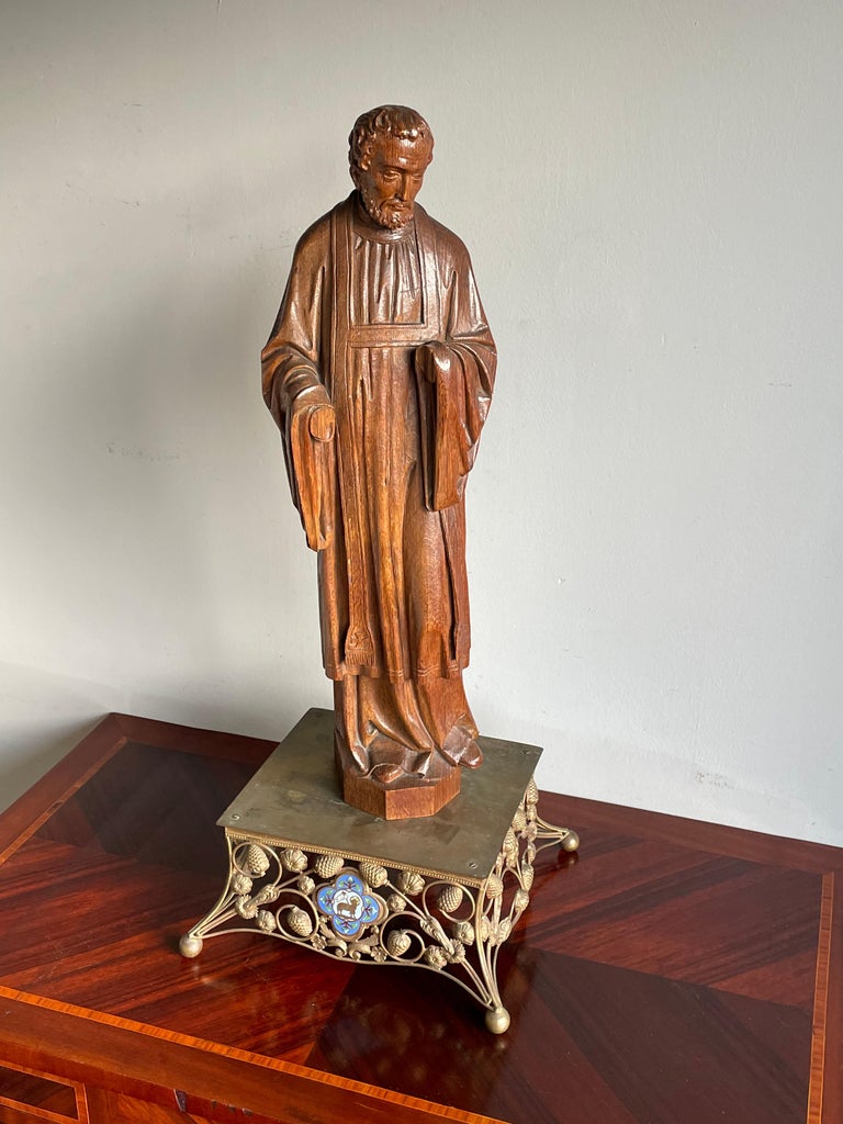 Gothic Revival Brass Church Sculpture Stand w. Cloissoné Lamb of God ...